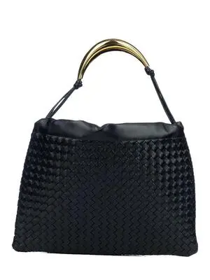Bottega Veneta Woven Top Handle Bag With Gold Tone Hoop Handle - Multicolor