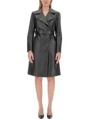 Sportmax Leather Belted Trench Coat - Black