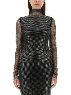 Sportmax Valdai Mesh Embellished Turtleneck Top - Black