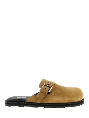 Moschino Suede Sabots With Buckle Detail - Cream
