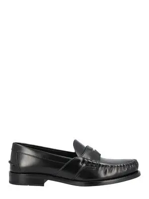 Prada Brushed Leather Loafers With Enamelled Triangle Logo - Black