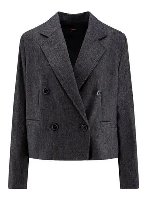 BOSS Jafleni Double-breasted Wool Blend Blazer - Blue