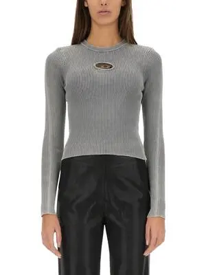 DIESEL® Ribbed Jersey Top With Cut-out Detail - Gray