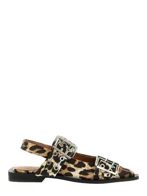 GANNI Leopard Print Slingback Flats With Buckles - Multicolor