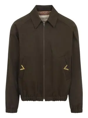 Valentino Garavani Cotton Zip-up Jacket With Gold-tone V Logo Detail - Green