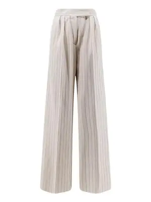 Max Mara MAX MARA Pinstriped Cotton Wide-Leg Trousers Multicolor