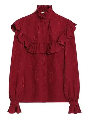 Saint Laurent Damask Floral Silk Shirt - Red