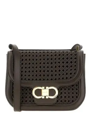 FERRAGAMO Woven Crossbody Bag With Gold Tone Clasp - Multicolor