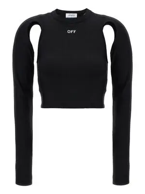 Off-White Sleek Long Sleeve Cropped Top With Cut-out Detail - Black