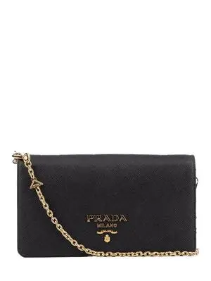 Prada Black Saffiano Leather Chain Wallet - Multicolor