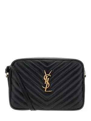 Saint Laurent Quilted Leather Camera Bag With Gold Tone Monogram - Multicolor