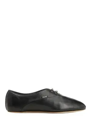 Celine Lace-up Ballerinas In Lambskin - Black