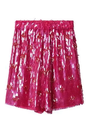 Dries Van Noten Sequined Silk Bermuda Shorts - Pink