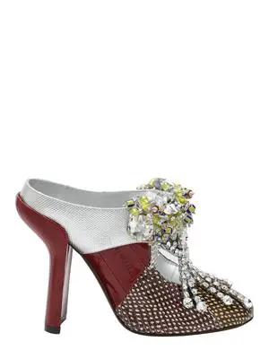 Dries Van Noten Patchwork Embellished Leather Mules - Red