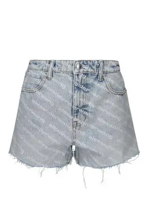 Alexander Wang Bite Denim Shorts With All-over Logo - Blue