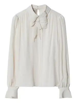 Valentino Garavani Silk Blouse With Embroidered Flower - Cream
