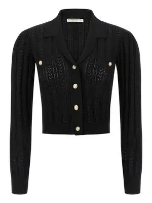 Alessandra Rich Knit Cardigan With Lapel Neck - Black