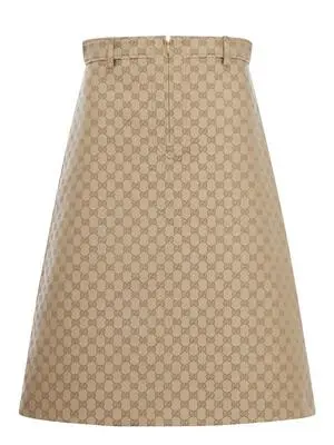 Gucci Gg Jacquard Cotton A-line Skirt With Leather Trim - Multicolor