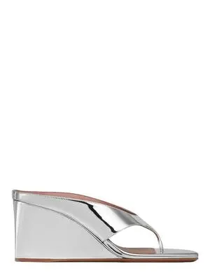 Alaïa Cube Flip-flop Wedge Mules In Metallic Leather - Silver