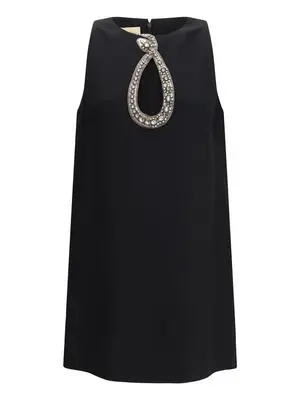 Valentino Garavani Short Crepe Couture Dress With Embellished Detail - Black