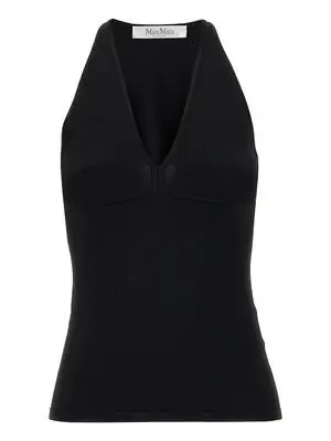 Max Mara V-neck Stretch Viscose Crêpe Top - Black