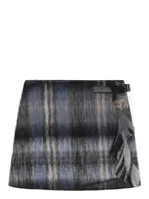 Loewe Checked Mohair & Wool Blend Mini Skirt - Blue