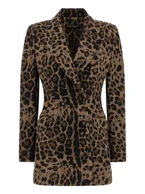 Dolce & Gabbana Turlington Collezione Cammello' Leopard Jacquard Double-breasted Blazer - Brown