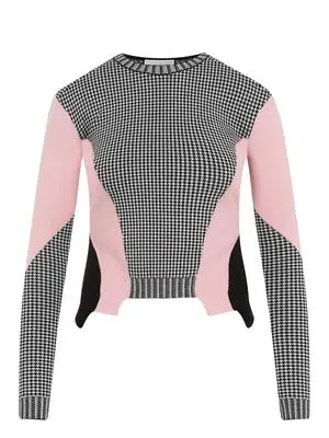 Alexander McQueen Wool Houndstooth Paneled Pullover - Black
