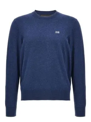 Dsquared2 Melange Cotton Crewneck Sweater With Logo Patch - Blue
