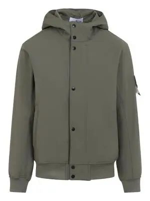 Stone Island Short Parka With Tonal Hood And Logo Patch - Green