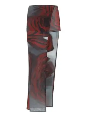 JEAN PAUL GAULTIER Asymmetric Blurry Roses Midi Skirt - Multicolor