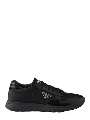 Prada Low Top Leather And Recycled Polyamide Trainers - Black