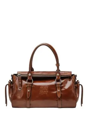 Miu Miu Glossy Leather Top-handle Bag - Brown