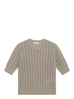 Max Mara Max Mara Cable Knit Linen Crewneck Sweater Brown