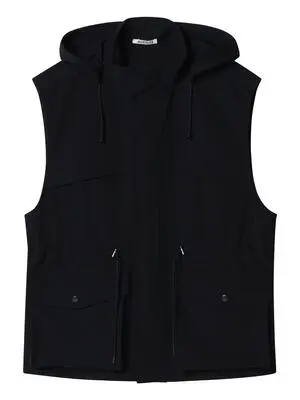 Auralee Wool Canvas Gilet With Drawstring Hood - Black