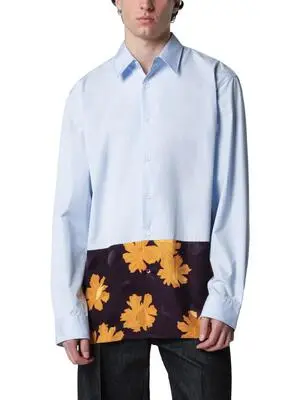 Dries Van Noten Light Shirt With Floral Insert - Blue