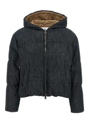Brunello Cucinelli Quilted Down Jacket With Denim Effect - Blue