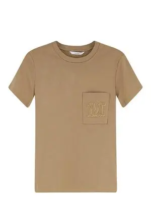 Max Mara Cotton Crewneck T-shirt With Monogram Pocket - Multicolor