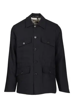 Paul Smith Linen Field Jacket With Printed Lining - Blue