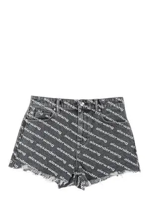Alexander Wang All Over Logo Denim Shorts - Gray