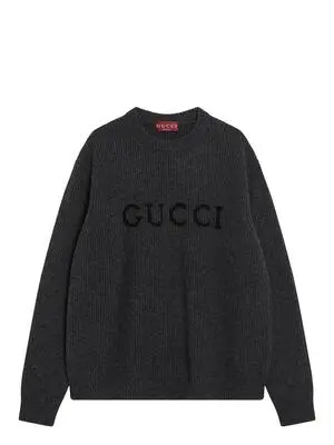 Gucci Wool And Cashmere Ribbed Crew Neck Sweater - Black