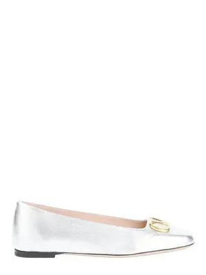 Valentino Garavani Lambskin Ballerinas With Gold-tone Vlogo - Silver