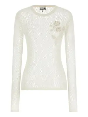 GANNI GANNI Pointelle Cotton Sweater With Floral Appliqué