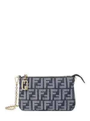 Fendi Baguette Pouch In Denim-effect Ff Jacquard - Blue