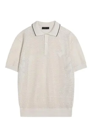 Prada Openwork Talc-coloured Polo In Cotton And Silk - White