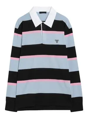 Prada Striped Polo In Silk And Cotton - Black