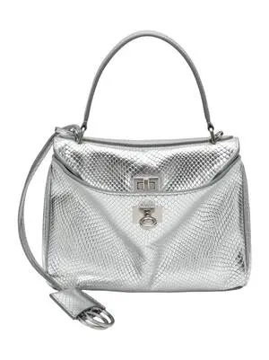 Balenciaga Mini Rodeo Bag In Shiny Leather With Python Print - Silver