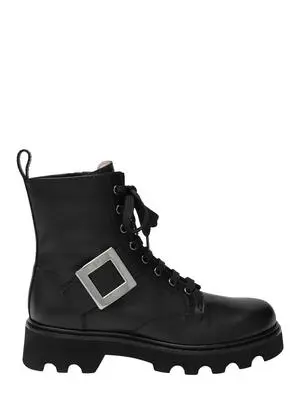 ROGER VIVIER Leather Lace-up Ankle Boots With Buckle Detail - Black