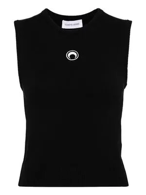 MARINE SERRE MARINE SERRE Fine Knit Crescent Moon Embroidery Sleeveless Vest Multicolor