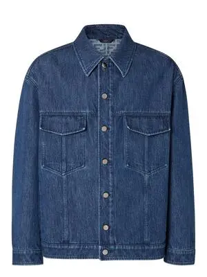 Fendi Denim Oversized Jacket With Ff Motif - Blue